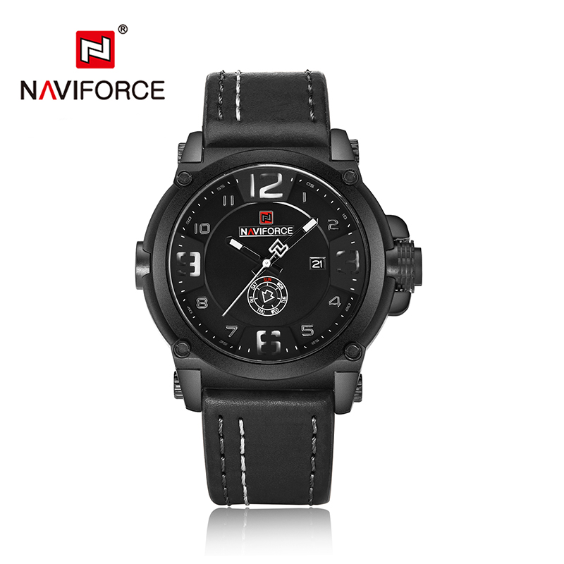 NAVIFORCE 9099 Leather Men Military Quartz Wirtwatch Calendar ...
